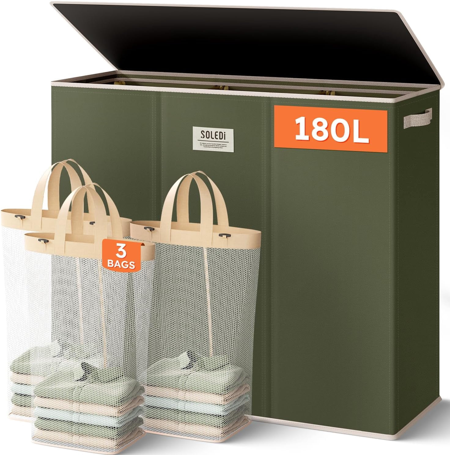 3 Section, Extra Large Laundry Hamper with Lid, Dirty Clothes Hamper ...