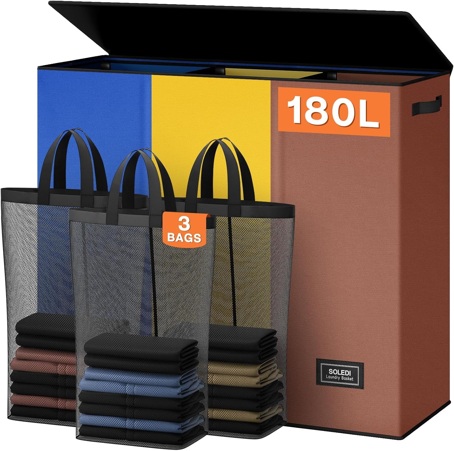 3 Section, Extra Large Laundry Hamper with Lid, Dirty Clothes Hamper ...