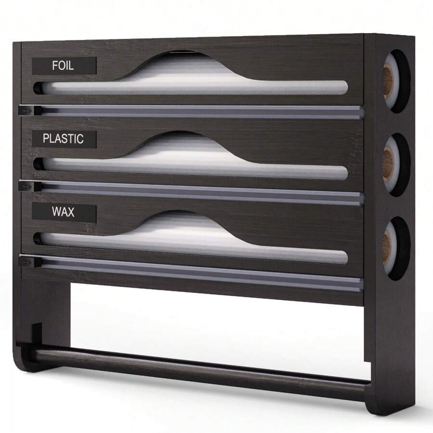 3-Section Kitchen Wrap Dispenser Wooden Wall Mounted Cling Film Cutter ...