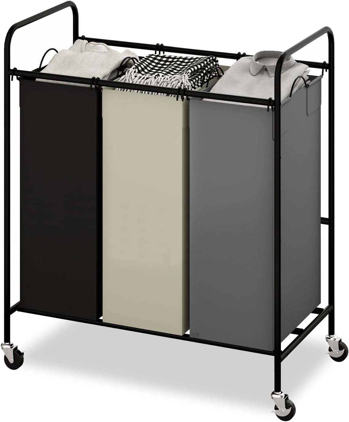 3 Section Laundry Hamper, 120L Large Rolling Laundry Sorter Cart ...