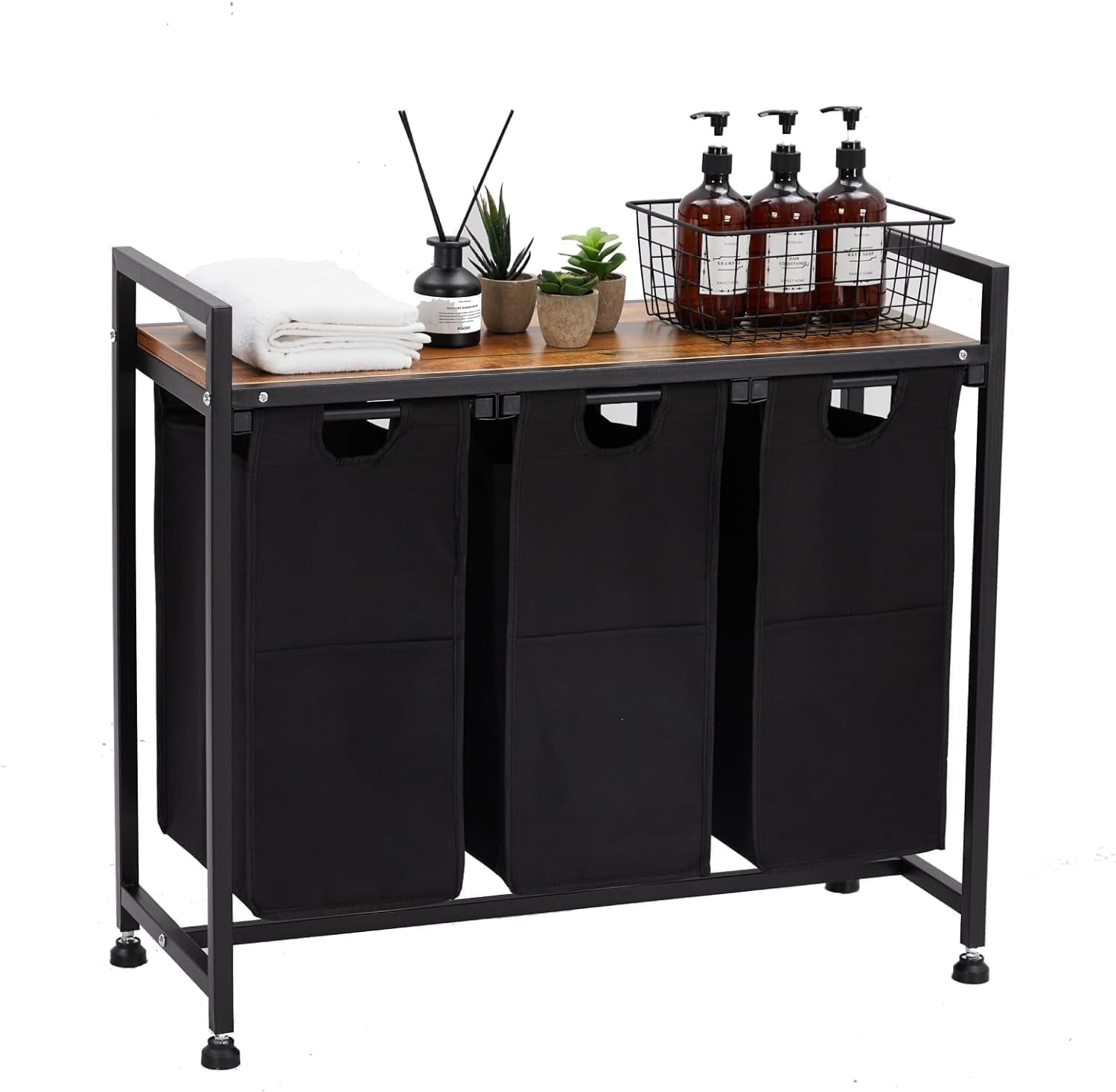 3-Section Laundry Hamper Organizer, With Pull-Out & Removable Bags ...