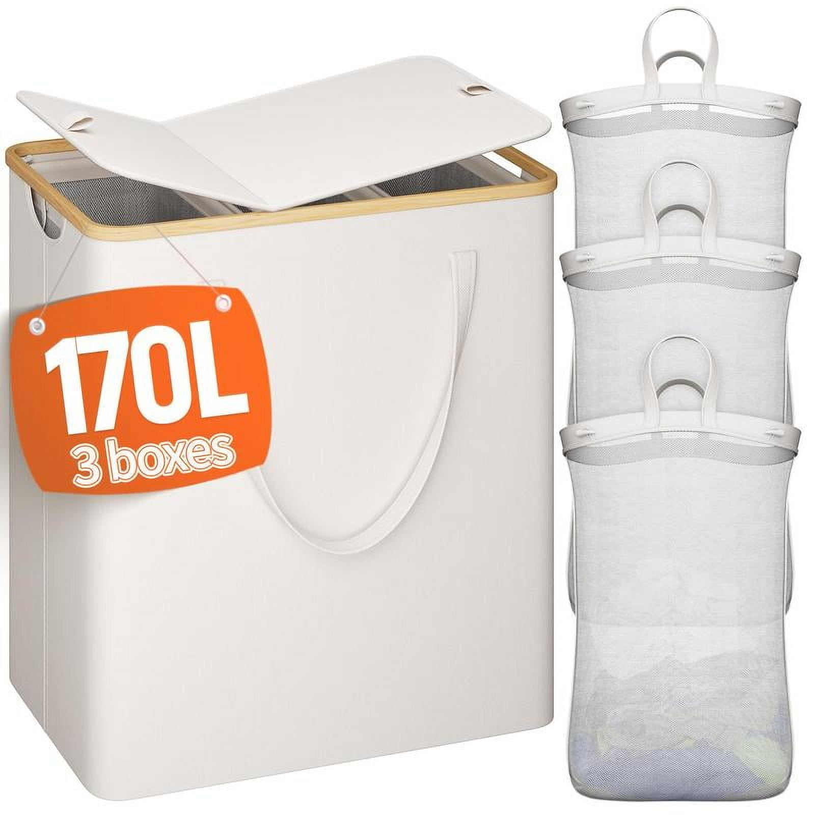 3-Section Laundry Hamper with Lid – 250L Collapsible Storage Bin ...
