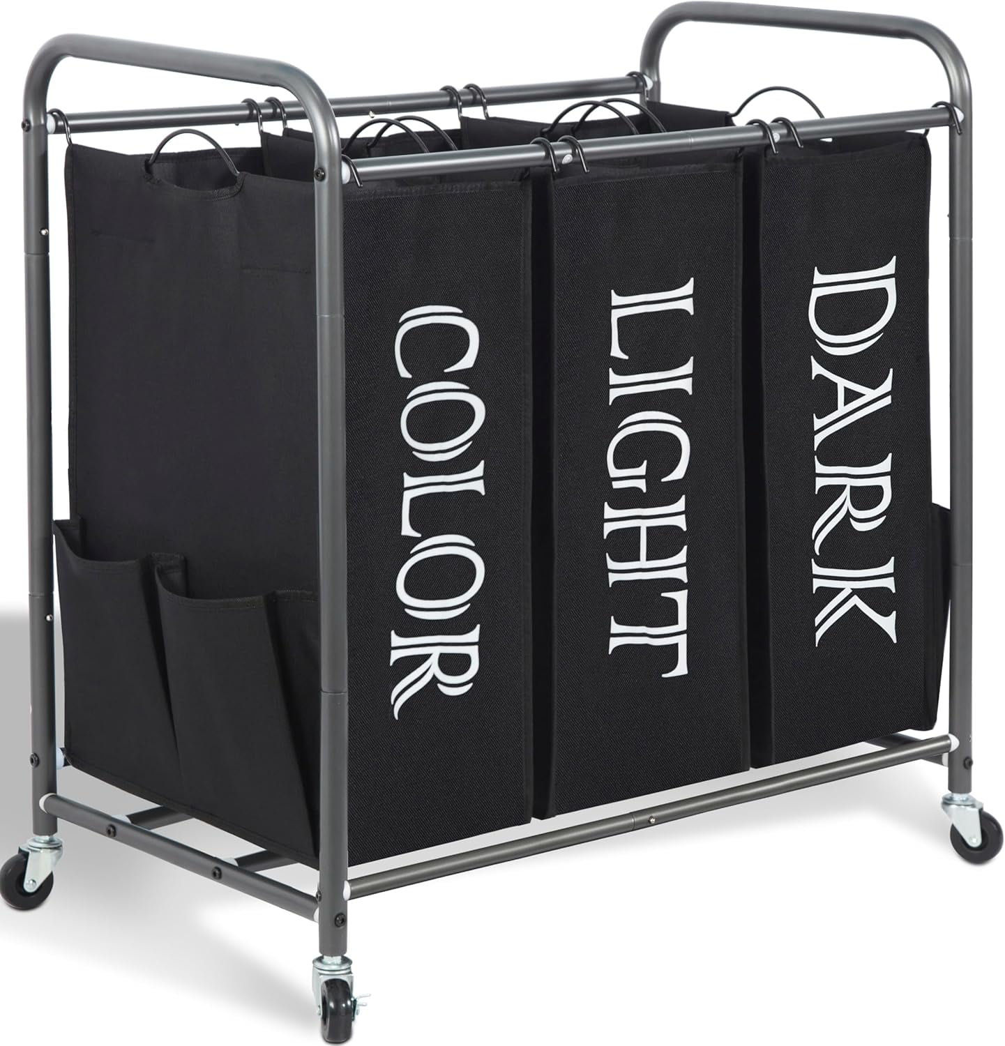 3 Section Laundry Sorter, 3 Bag Laundry Hamper Cart with Heavy Duty ...