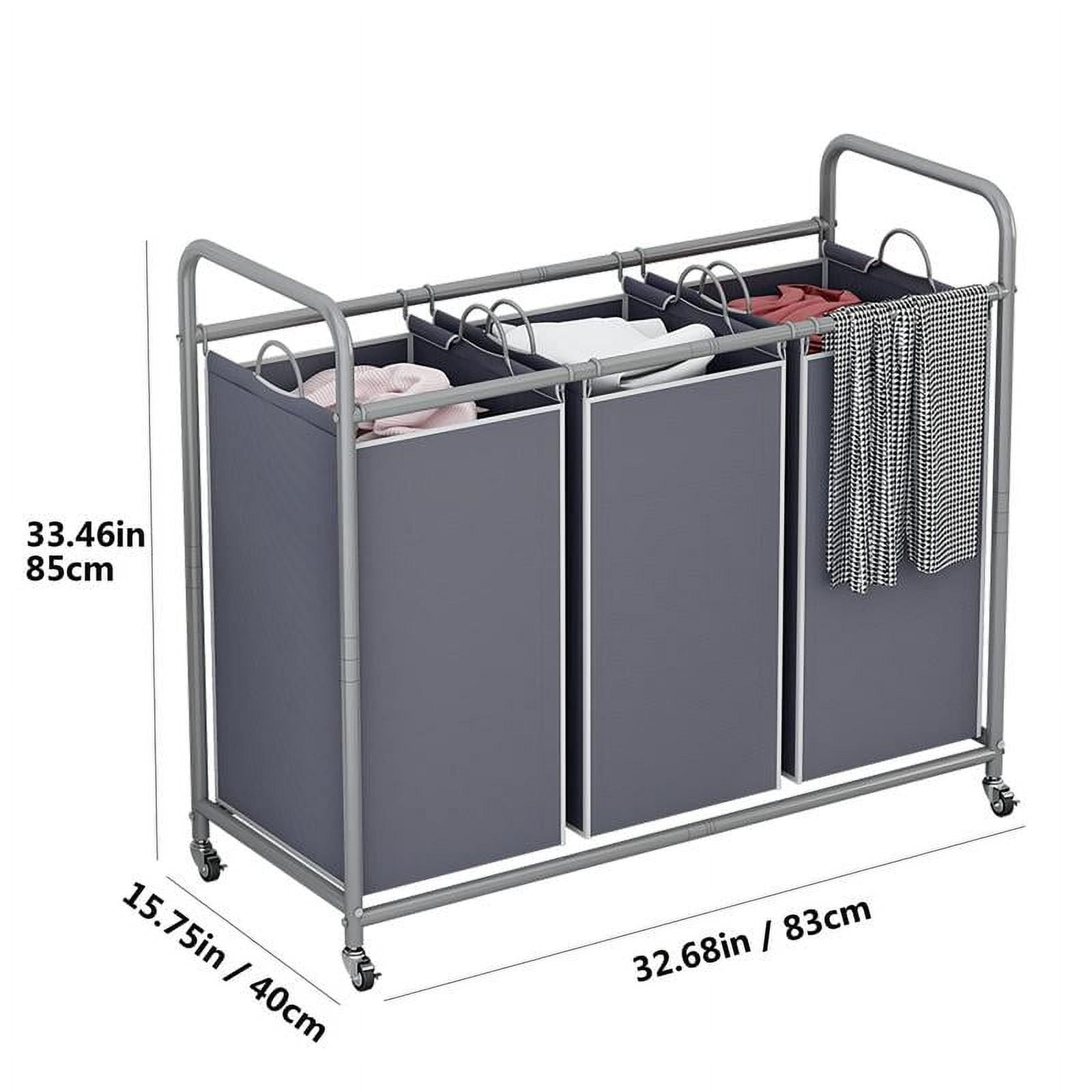 3 Section Laundry Sorter, 3 Bag Laundry Hamper Cart with Heavy Duty ...