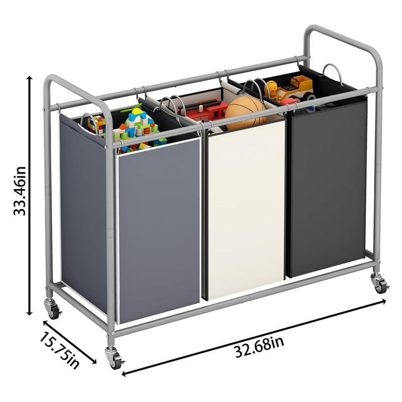 3 Section Laundry Sorter, 3 Bag Laundry Hamper Cart with Heavy Duty ...
