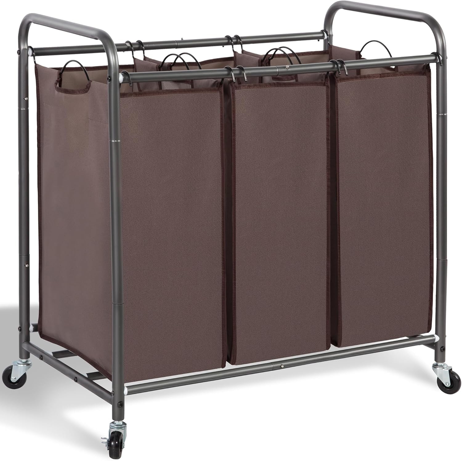 3 Section Laundry Sorter, 35.9 Gal (136 L) Laundry Hamper Cart with ...
