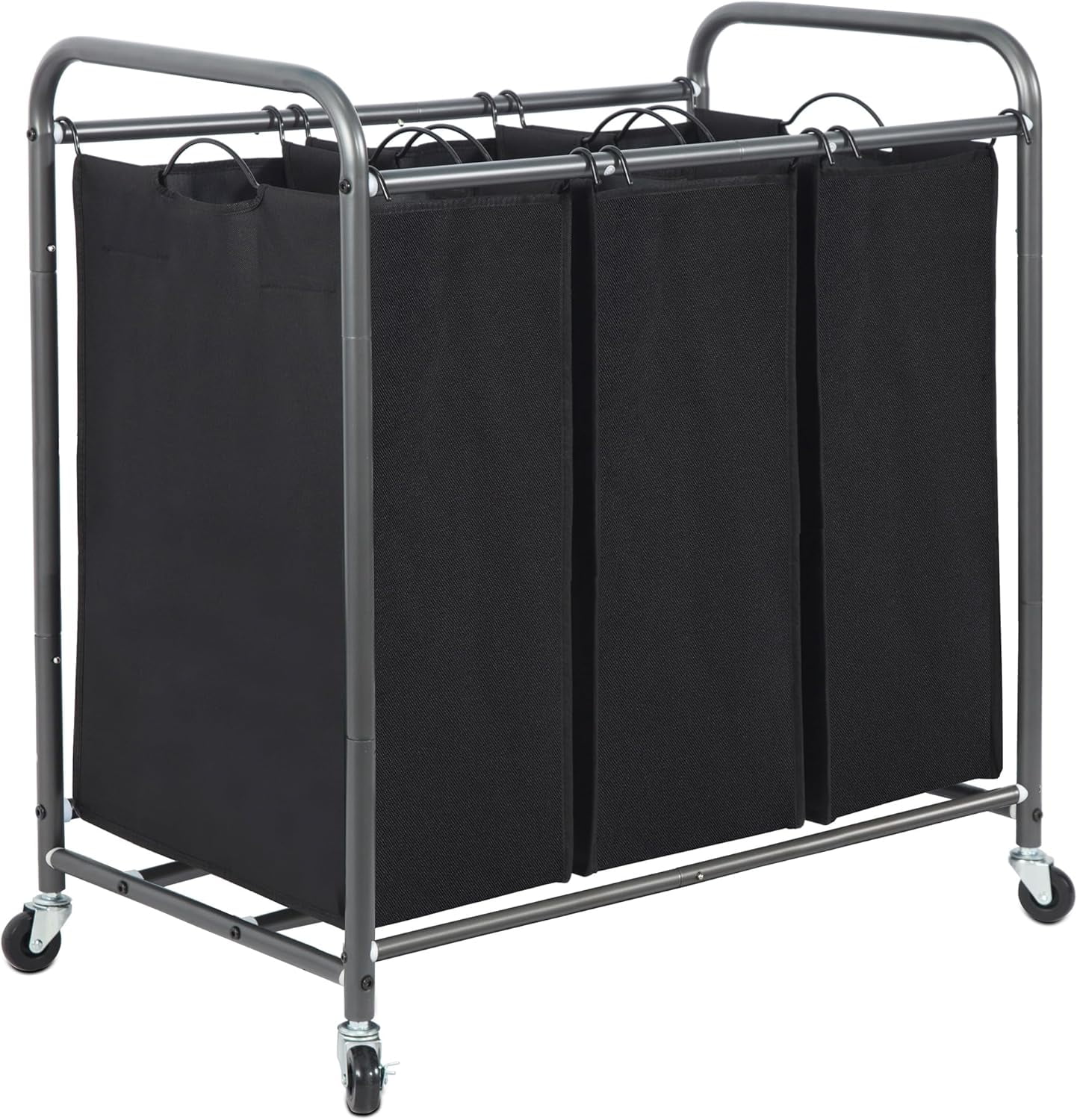 3 Section Laundry Sorter, 35.9 Gal (136 L) Laundry Hamper Cart with ...