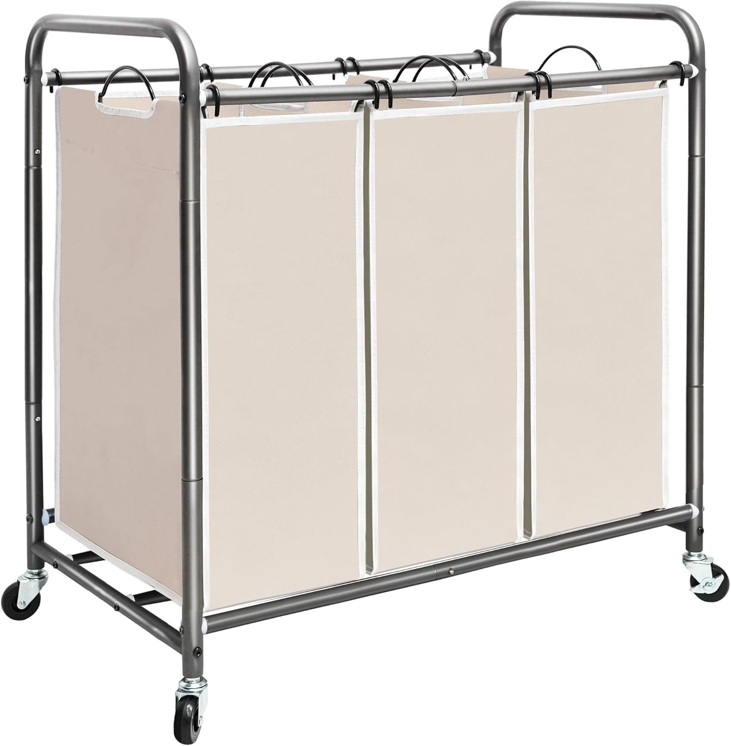 3 Section Laundry Sorter, 35.9 Gal (136 L) Laundry Hamper Cart with ...
