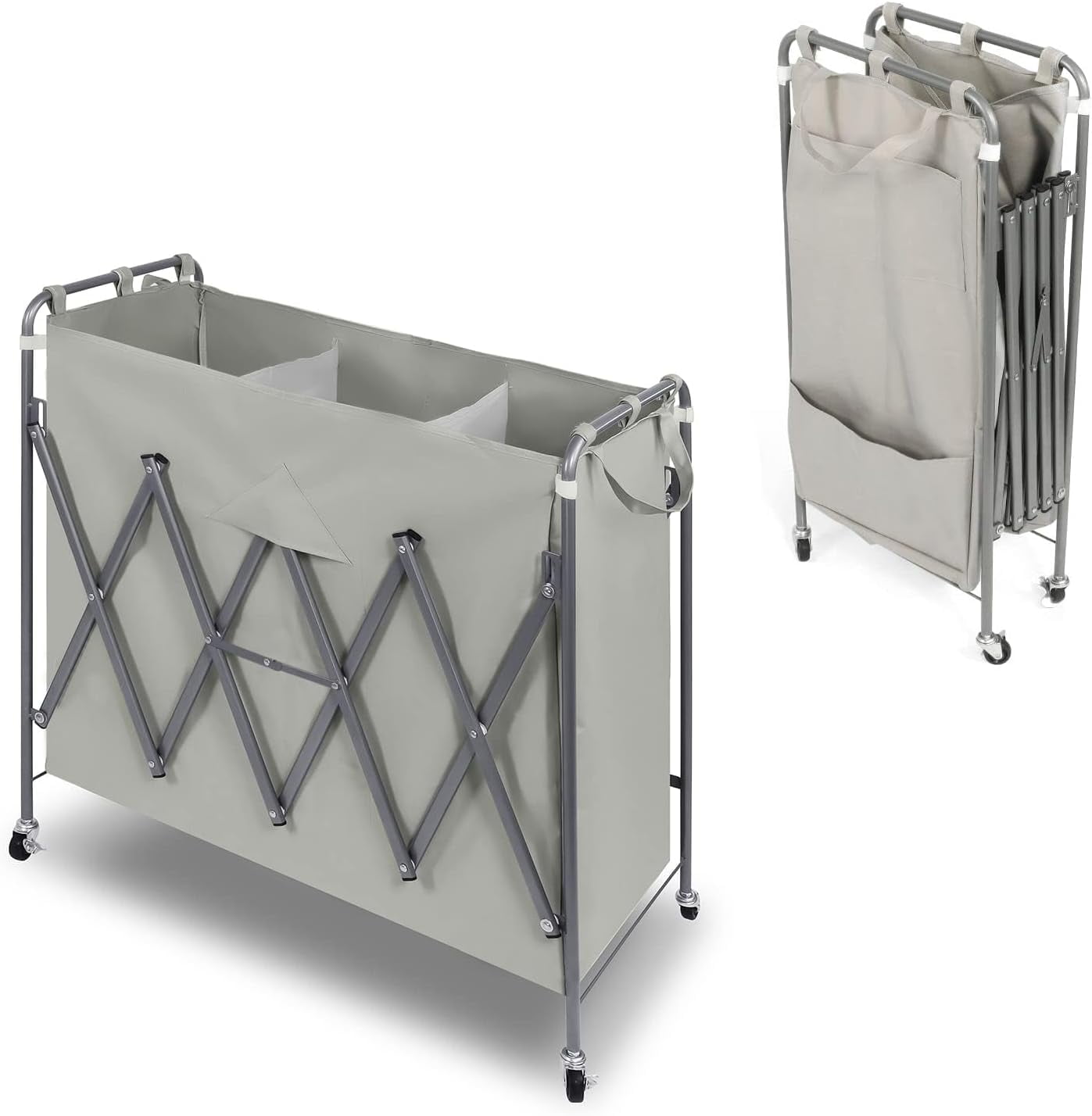 3 Section Laundry Sorter Foldable,220L Large Collapsible Laundry Basket ...