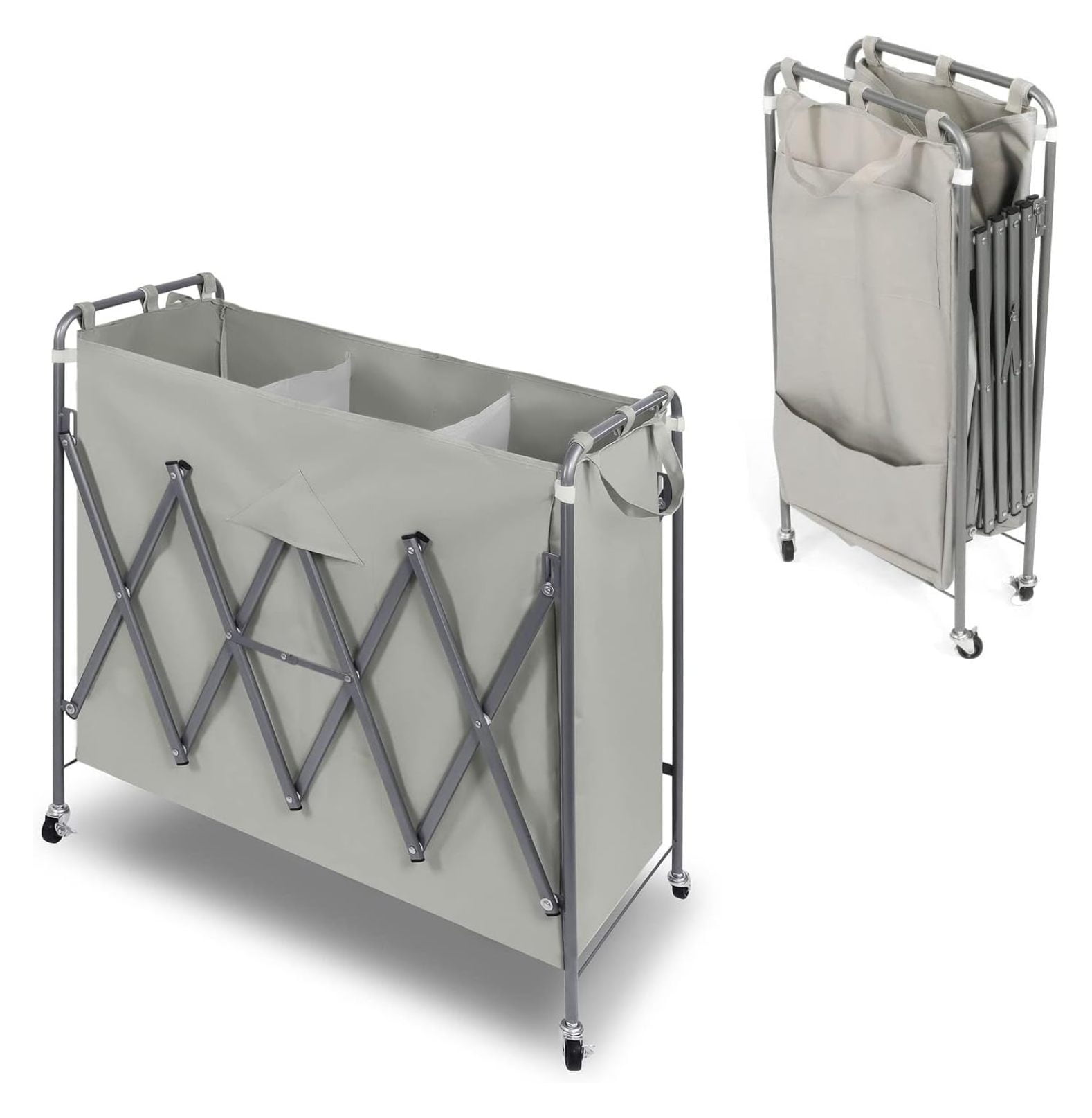 3 Section Laundry Sorter Foldable,220L Large Collapsible Laundry Basket ...