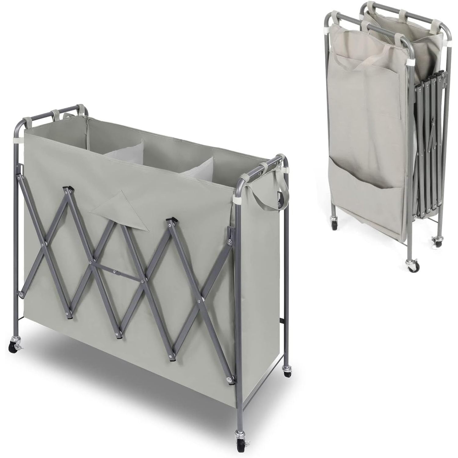 3 Section Laundry Sorter Foldable,220L Large Collapsible Laundry Basket ...