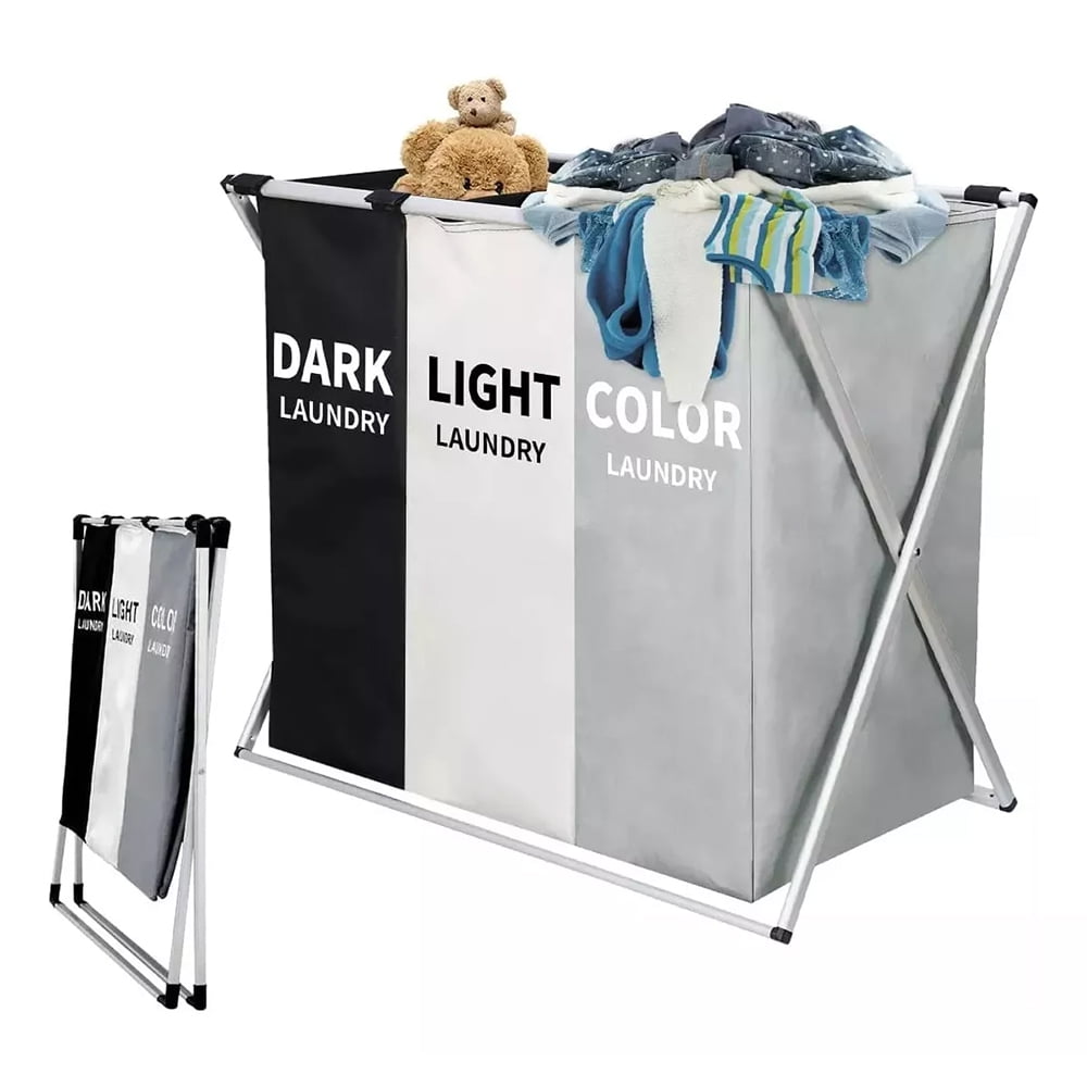 ALORHARDRO 3-Section Laundry Sorting Hamper Laundry Basket Laundry ...