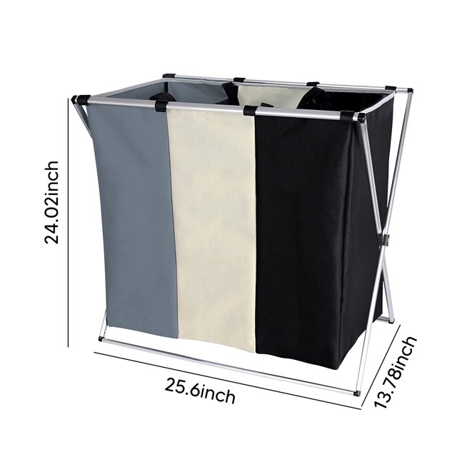 3-Section Laundry Sorting Hamper with Storage for Bedroom, Bathroom and ...