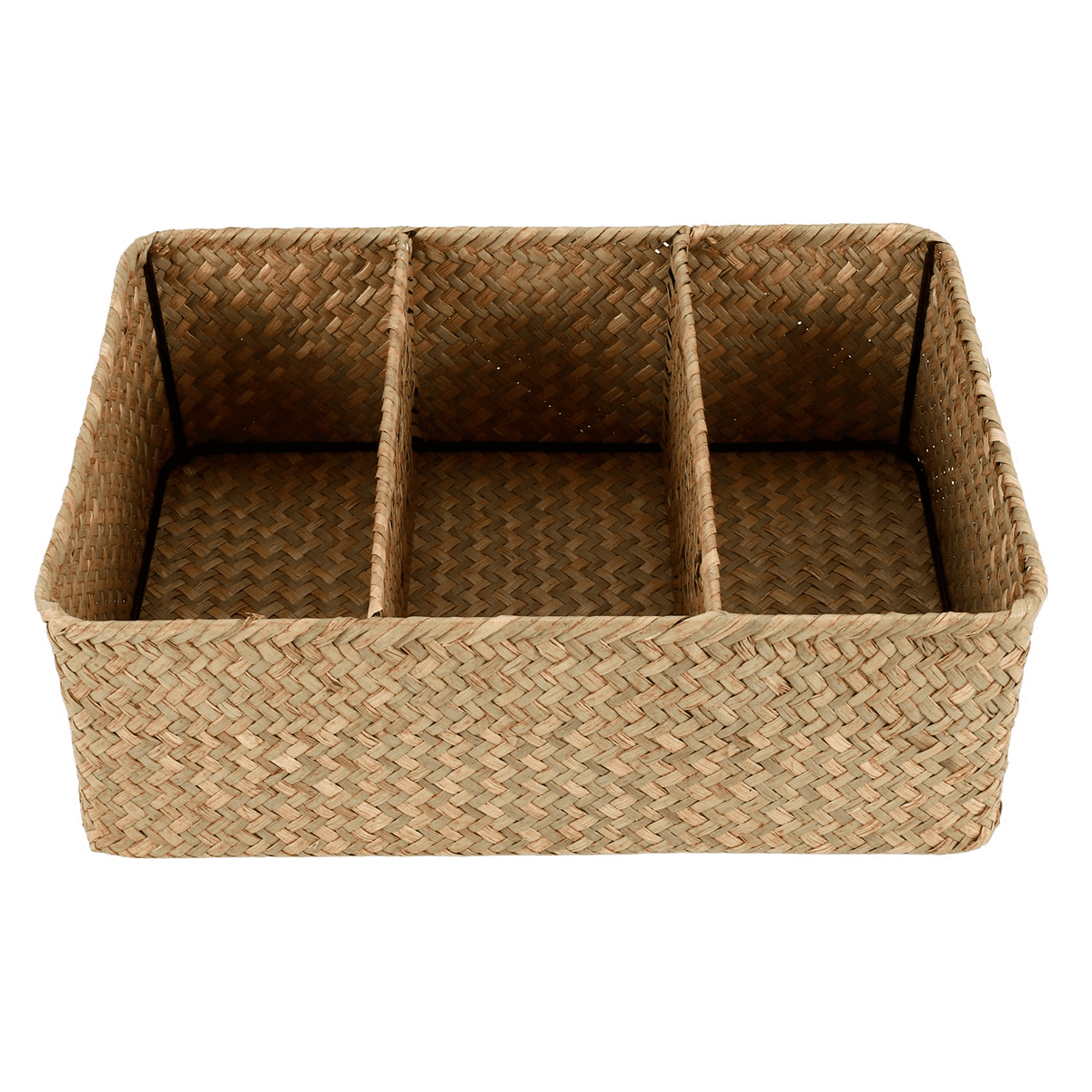 3-Section Wicker Baskets for Shelves, Hand-Woven Seagrass Storage ...