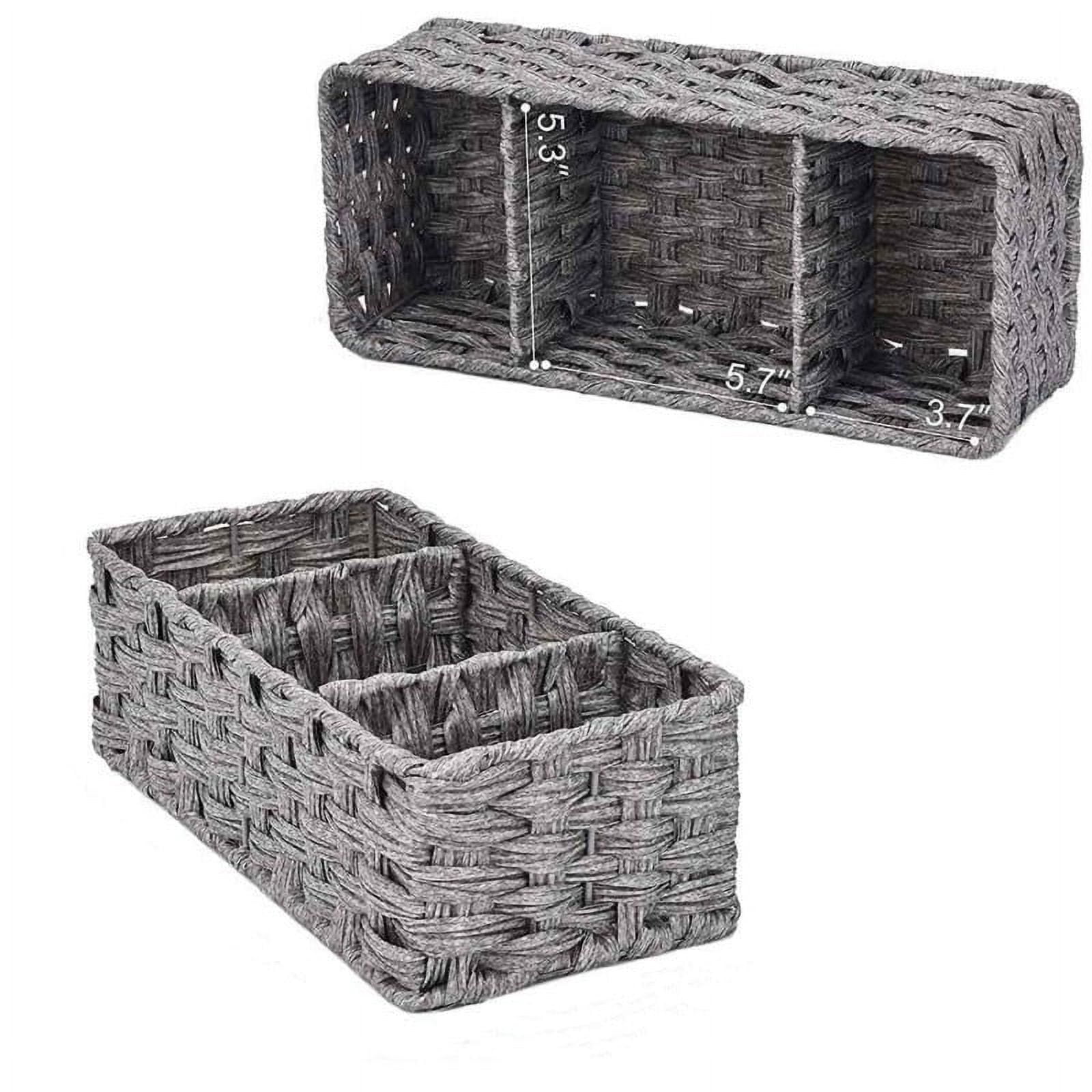 3-Section Wicker Baskets for Shelves, Hand-Woven Water Hyacinth Storage ...