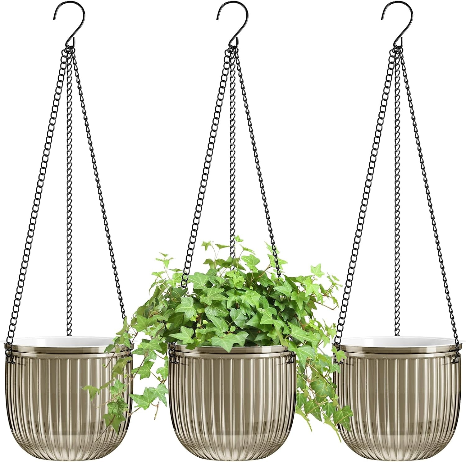 3 Self Watering Planters, 6.5 Inch Indoor Pots with 3 Hooks Visible ...