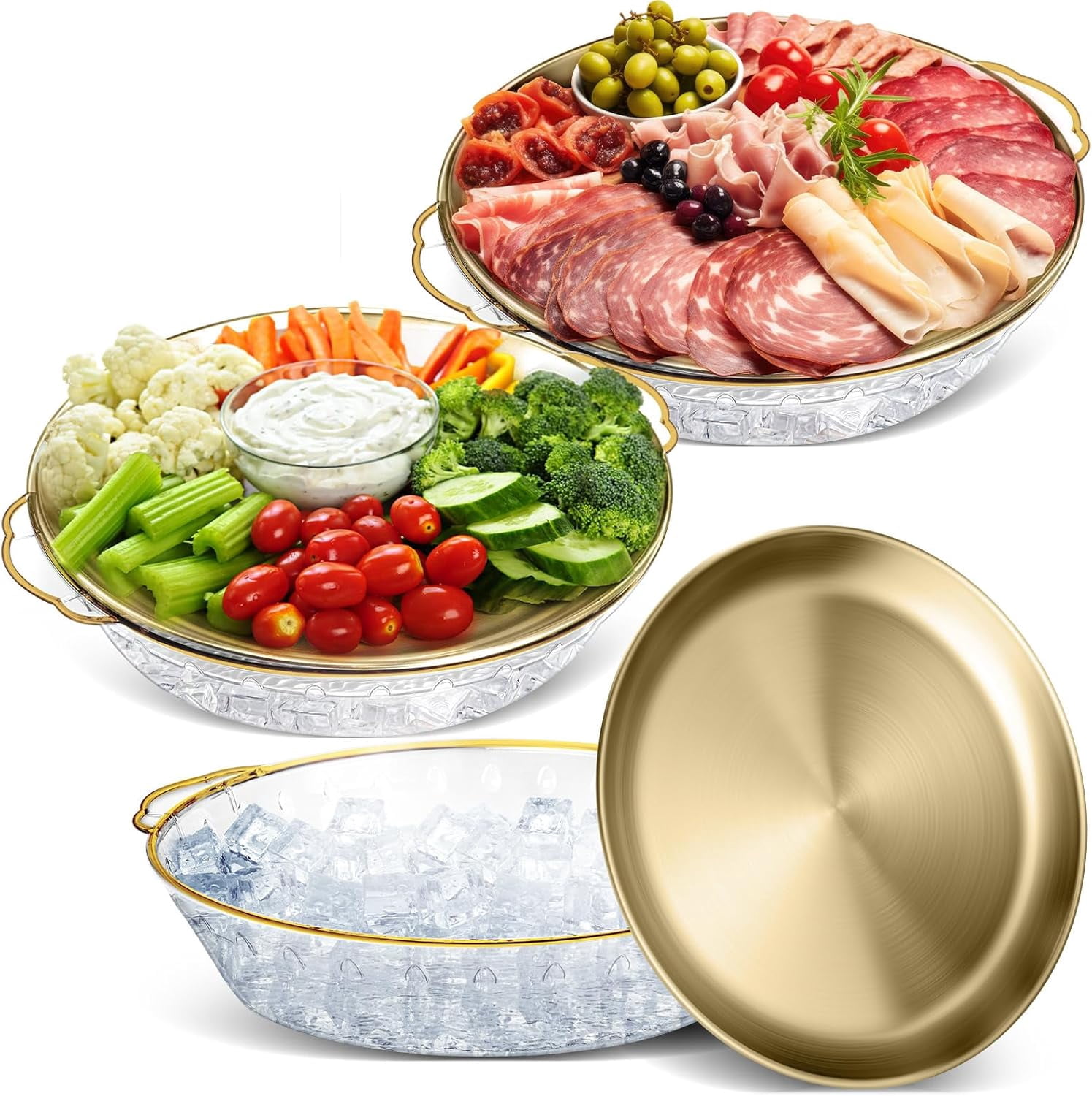 3 Set 11.8" Chilled Serving Tray for Parties with Compartments Ice ...