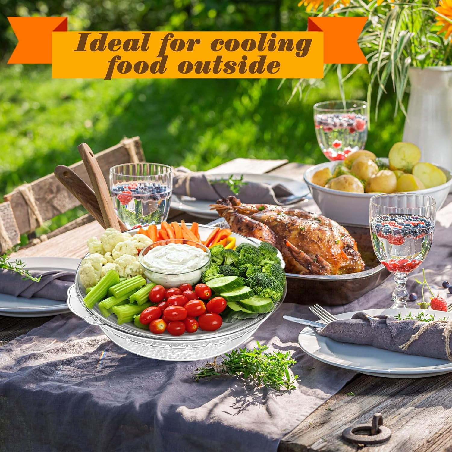 3 Set 11.8" Chilled Serving Tray with Compartments for Party Food, Ice ...