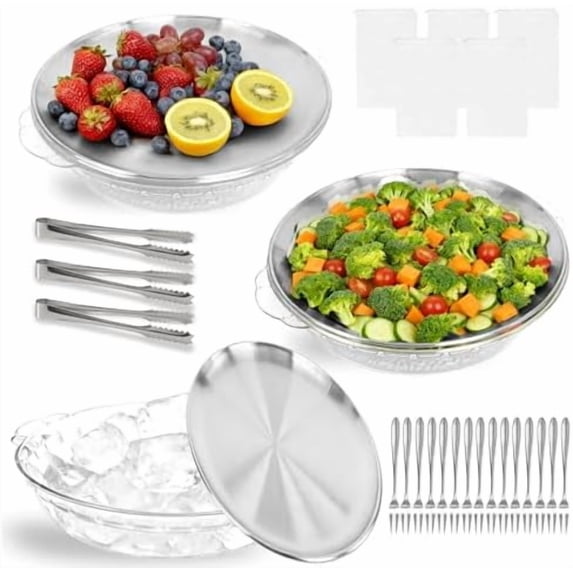 3 Set 11.8 Inch Chilled Serving Tray with Compartments Party Ice ...