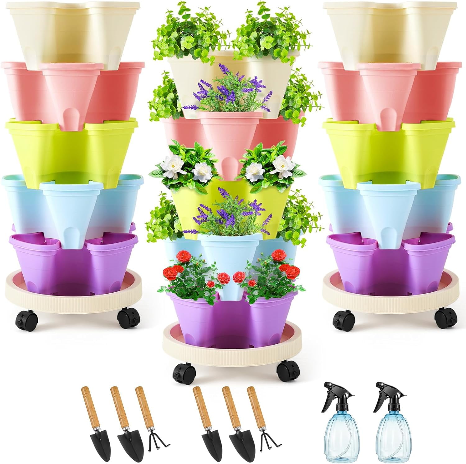 3 Set of 5 Tier Vertical Planter Stackable Tower Planters Strawberry ...