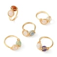 3 Set 5Pcs 5 Style Natural Mixed Gemstone Round Finger Rings Set Golden ...