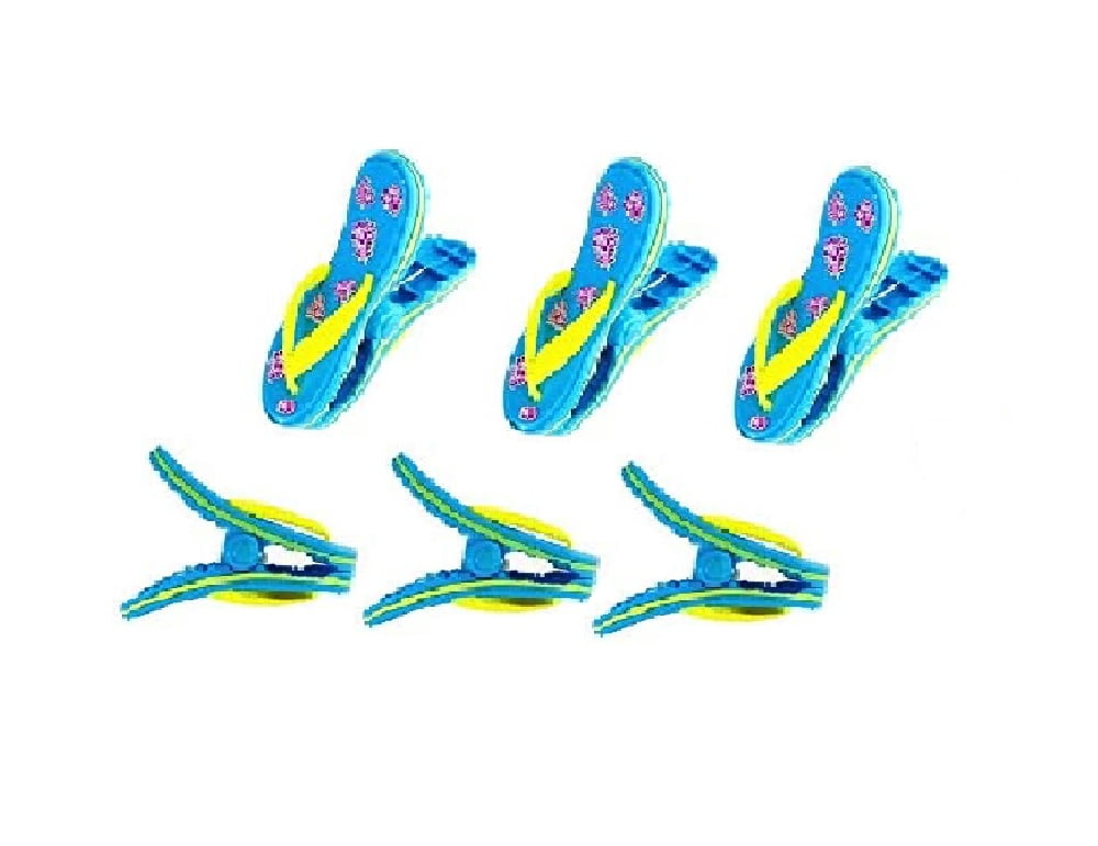 3 Set (6 Ct) of Blue Flower Flip Flops Beach Towel Clips Jumbo Size for ...