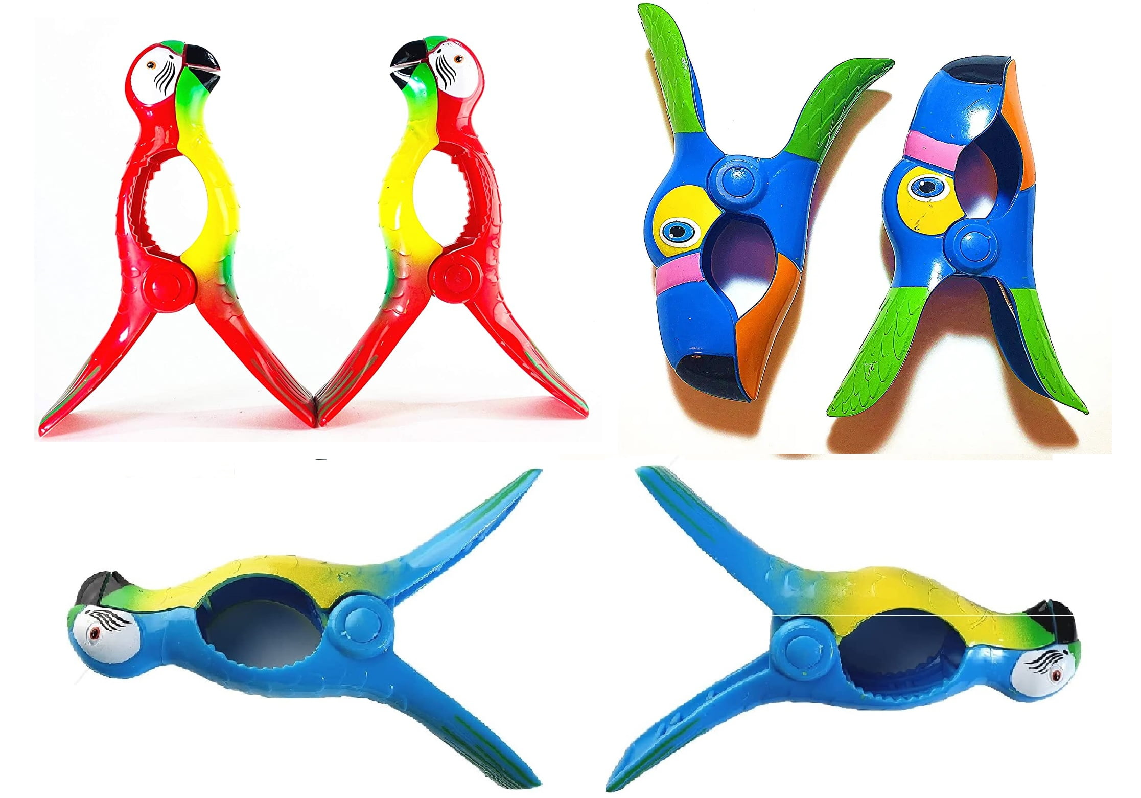 3 Set (6 Ct) Blue Parrot, Red Parrot, Toucan Beach Towel Clips Jumbo ...