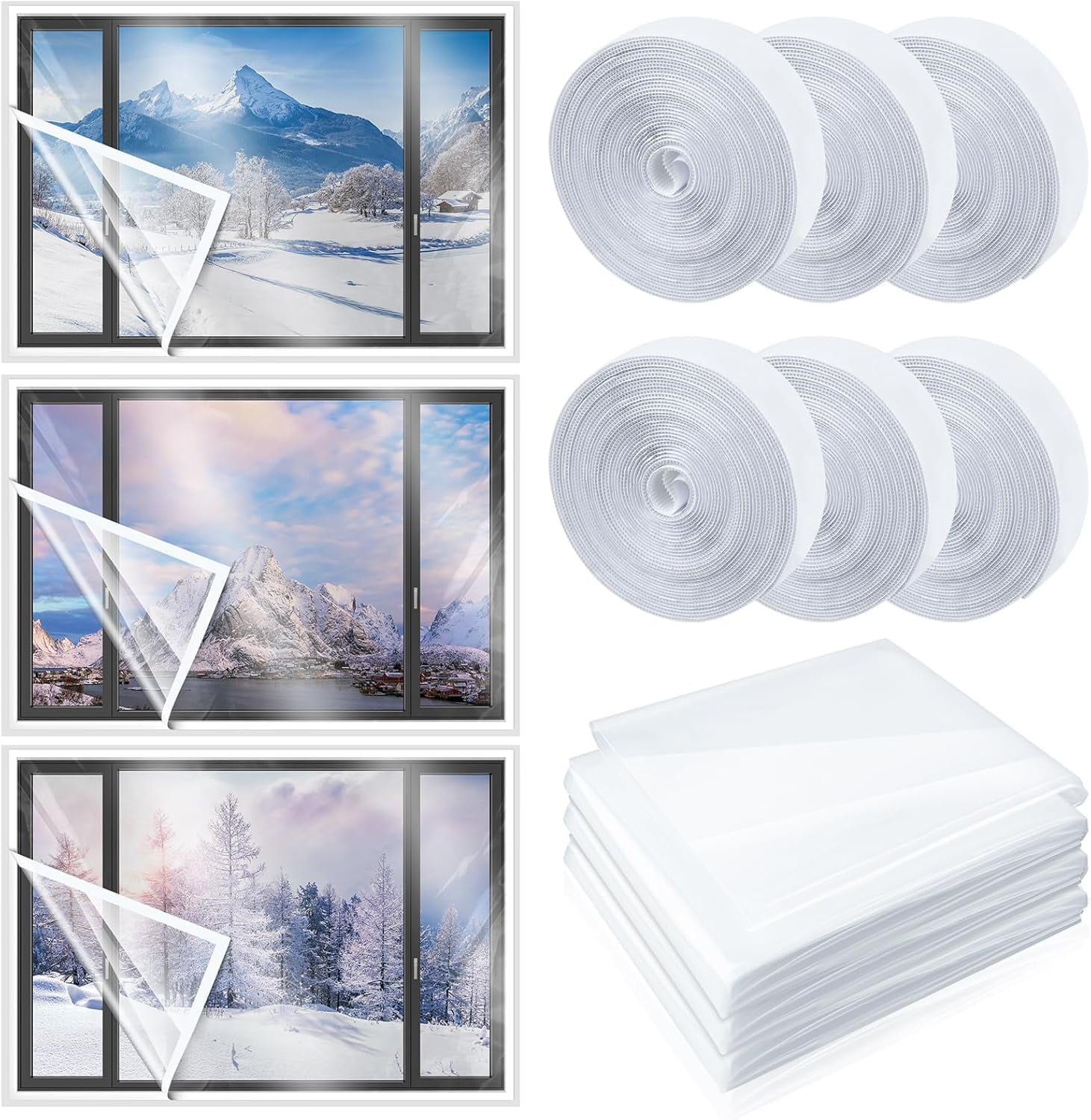 3 Set 75 x 79 Inch Window Insulation Kit Winter Window Plastic for ...