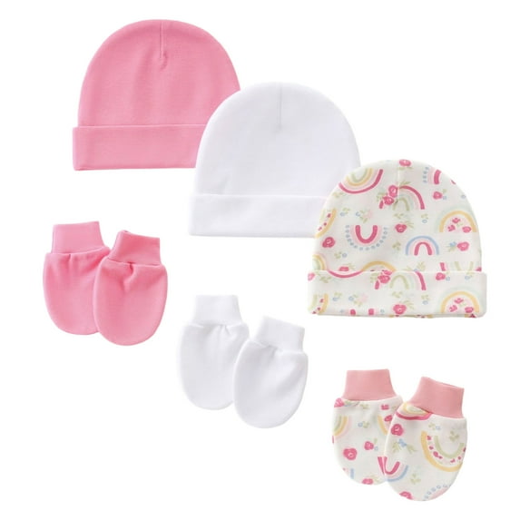 3 Set Baby Hospital Caps Nursing Hat and Mittens Comfortable Fabric ...