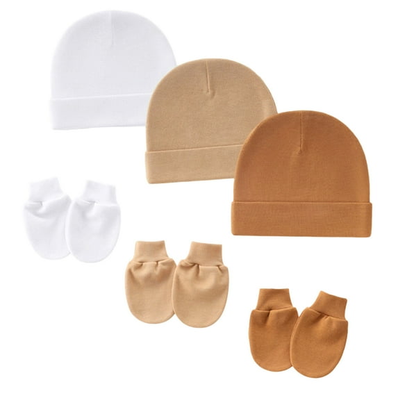 3 Set Baby Hospital Caps Nursing Hat and Mittens Comfortable Fabric ...
