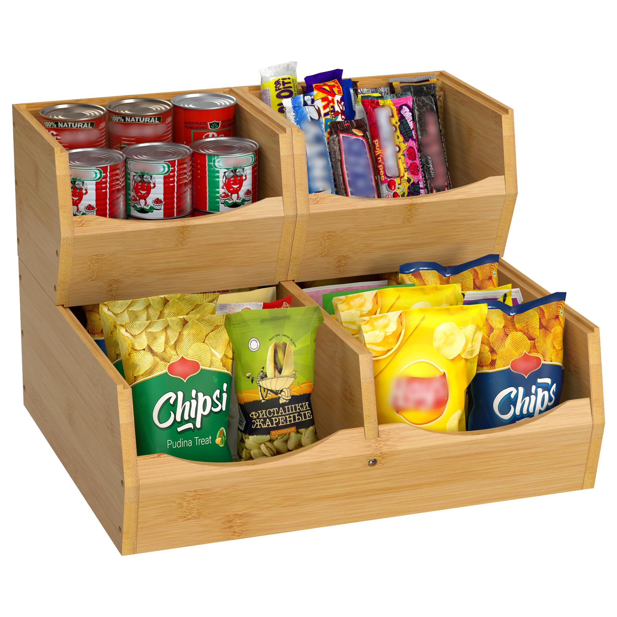 3 Set Bamboo Pantry Organizers And Storage, Open Front Vegetable Fruit ...