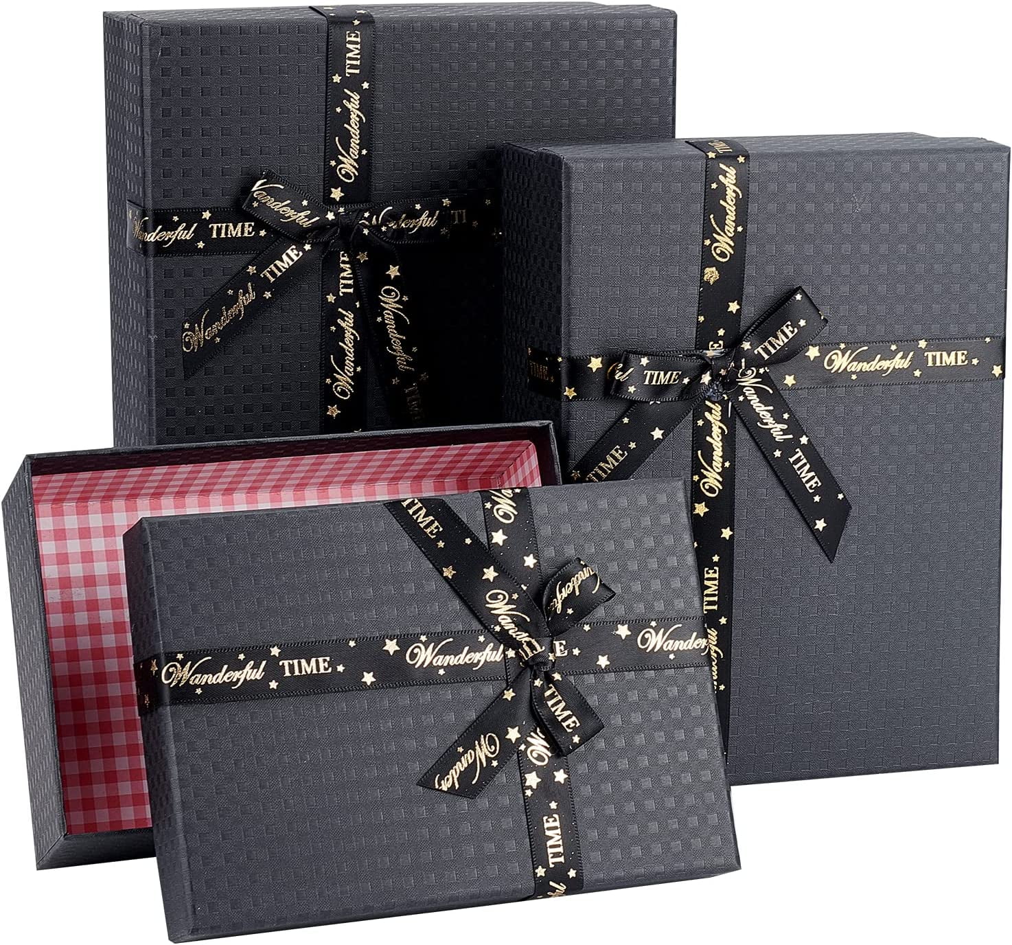 3 Set Black Rectangle Paper Cardboard Box Cardboard Gift Boxes with Bow ...