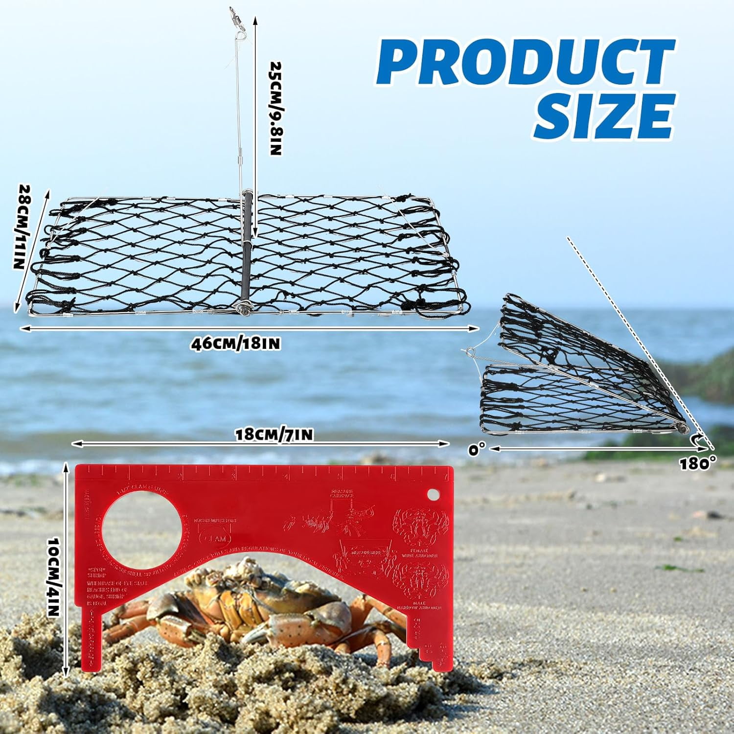 3 Set Castable Crab Trap with Red Gauge and Bait Clip Foldable Crab ...
