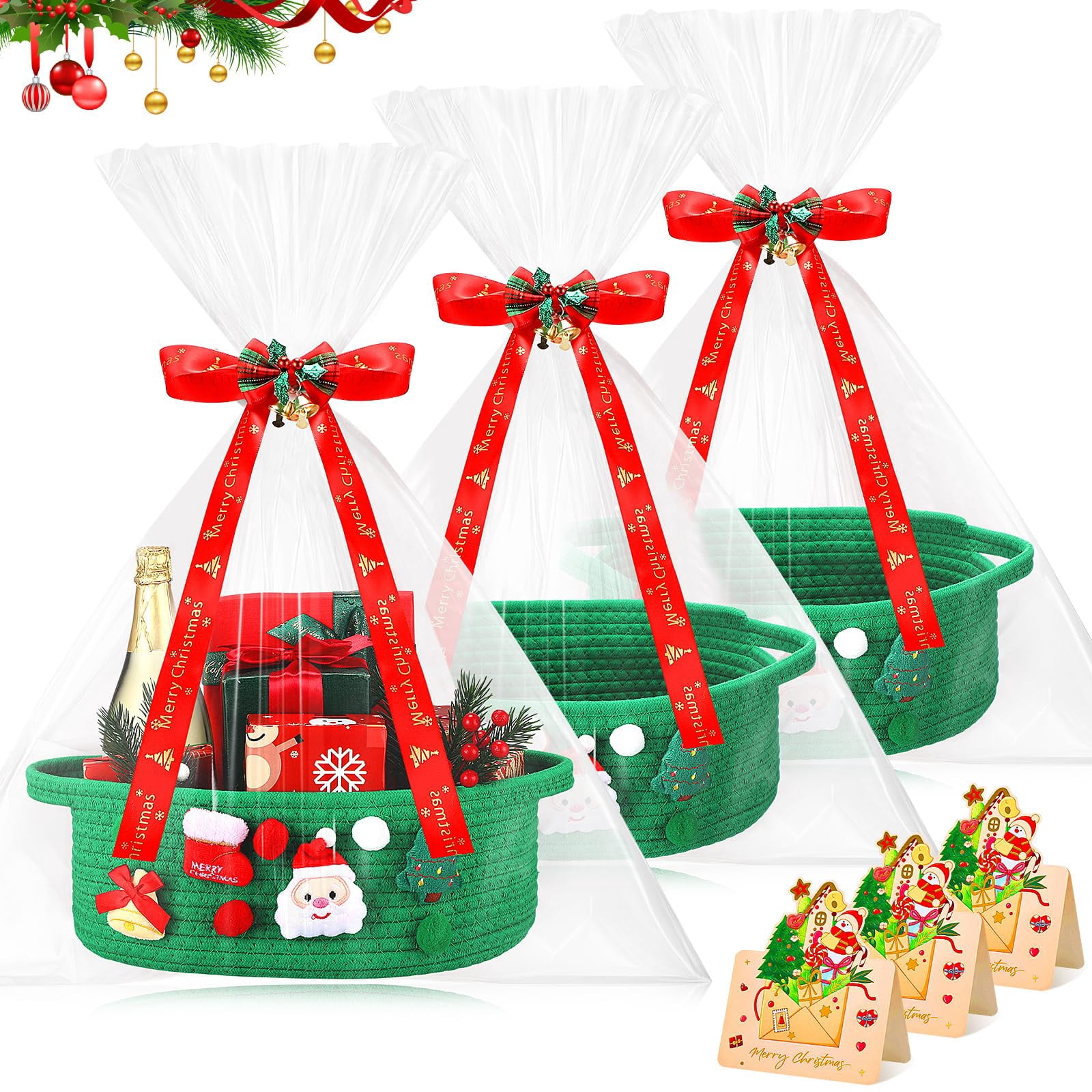 SEVXIN, Christmas Gift Basket Set, 3pc, Red Cotton Rope Decor - Walmart.com