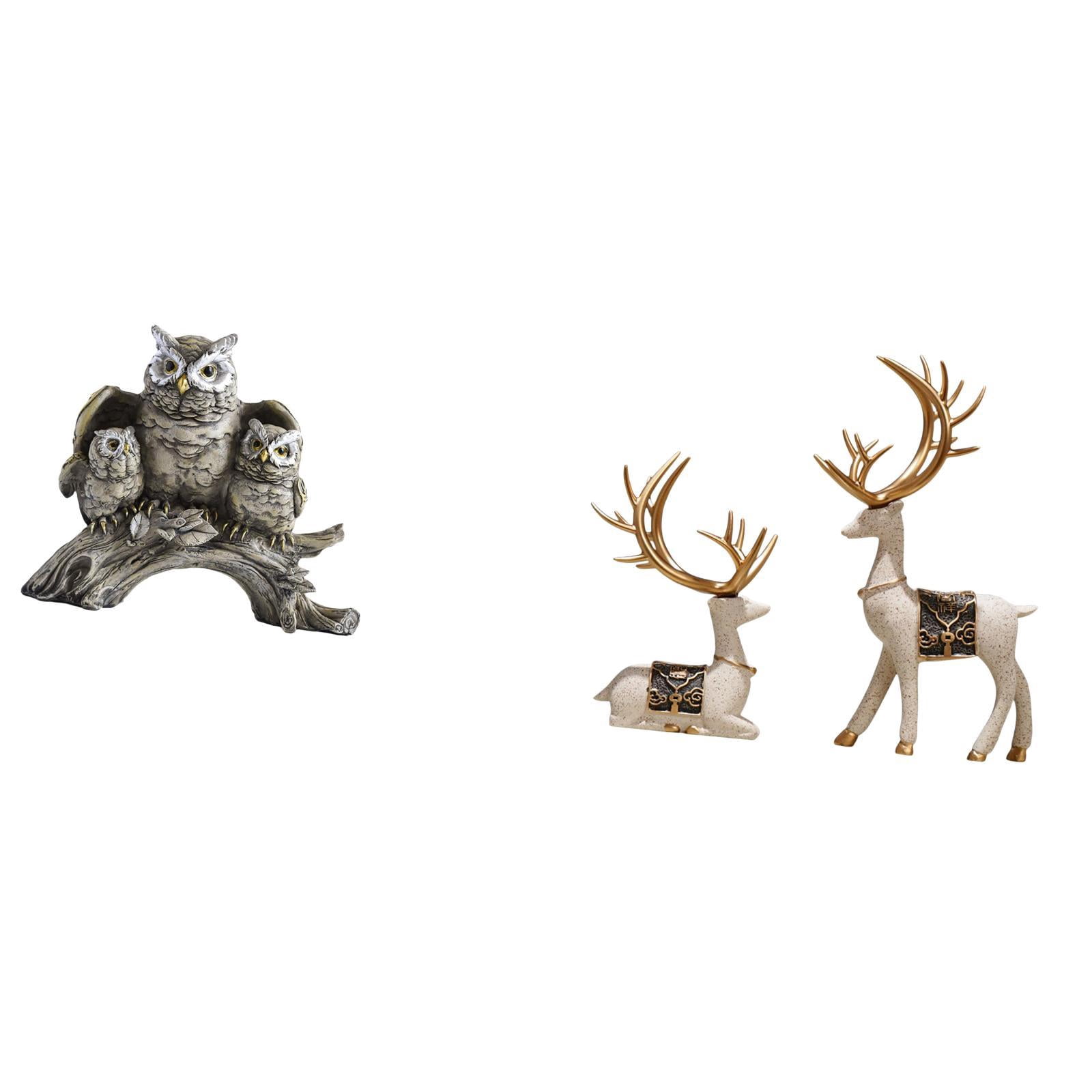 3 Set Deer Statue Reindeer Owl Figurine Resin Material Elegant Craft ...
