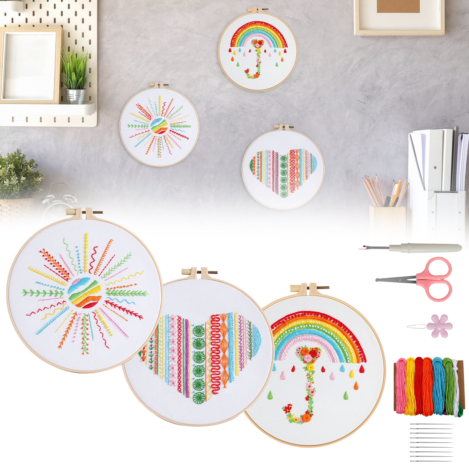 3 Set Embroidery Kit for Beginners Cross Stitch Kit with Embroidery ...