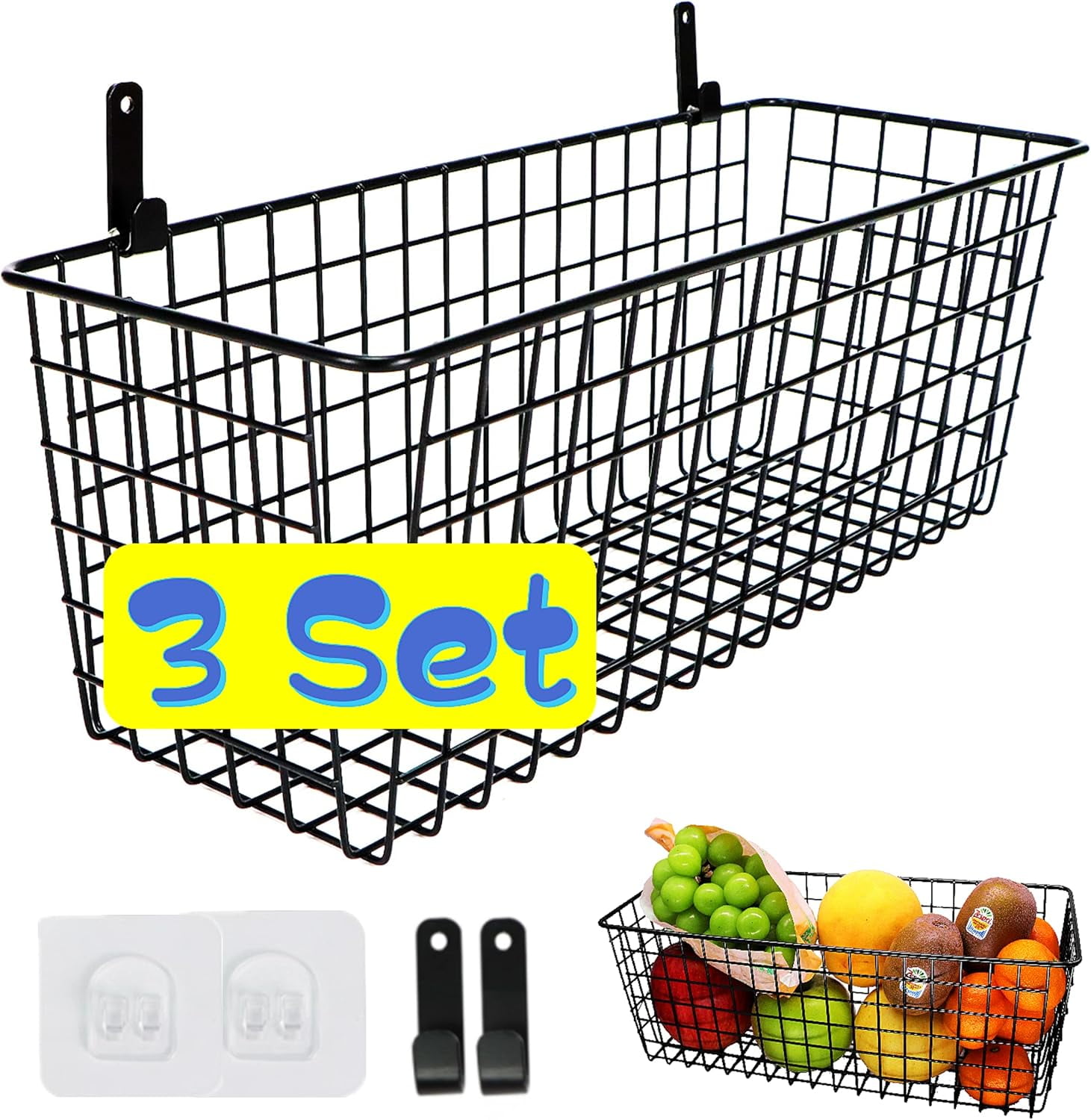 3 Set [Extra Large]Hanging Wall Wire Baskets, Farmhouse Food Storage ...