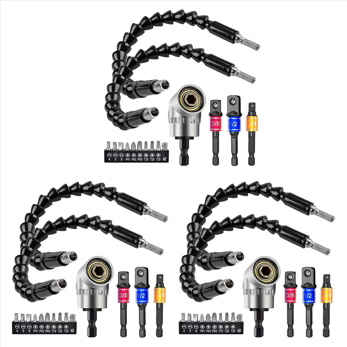 3 Set Flexible Drill Extension Hex Shank Nut Driver Bit Set, 9Pcs ...