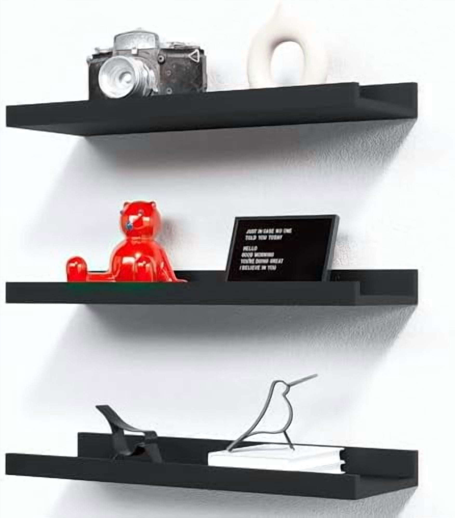3 Set Floating Shelves for Wall, 16 inches Black Wall Mounted Shelves ...