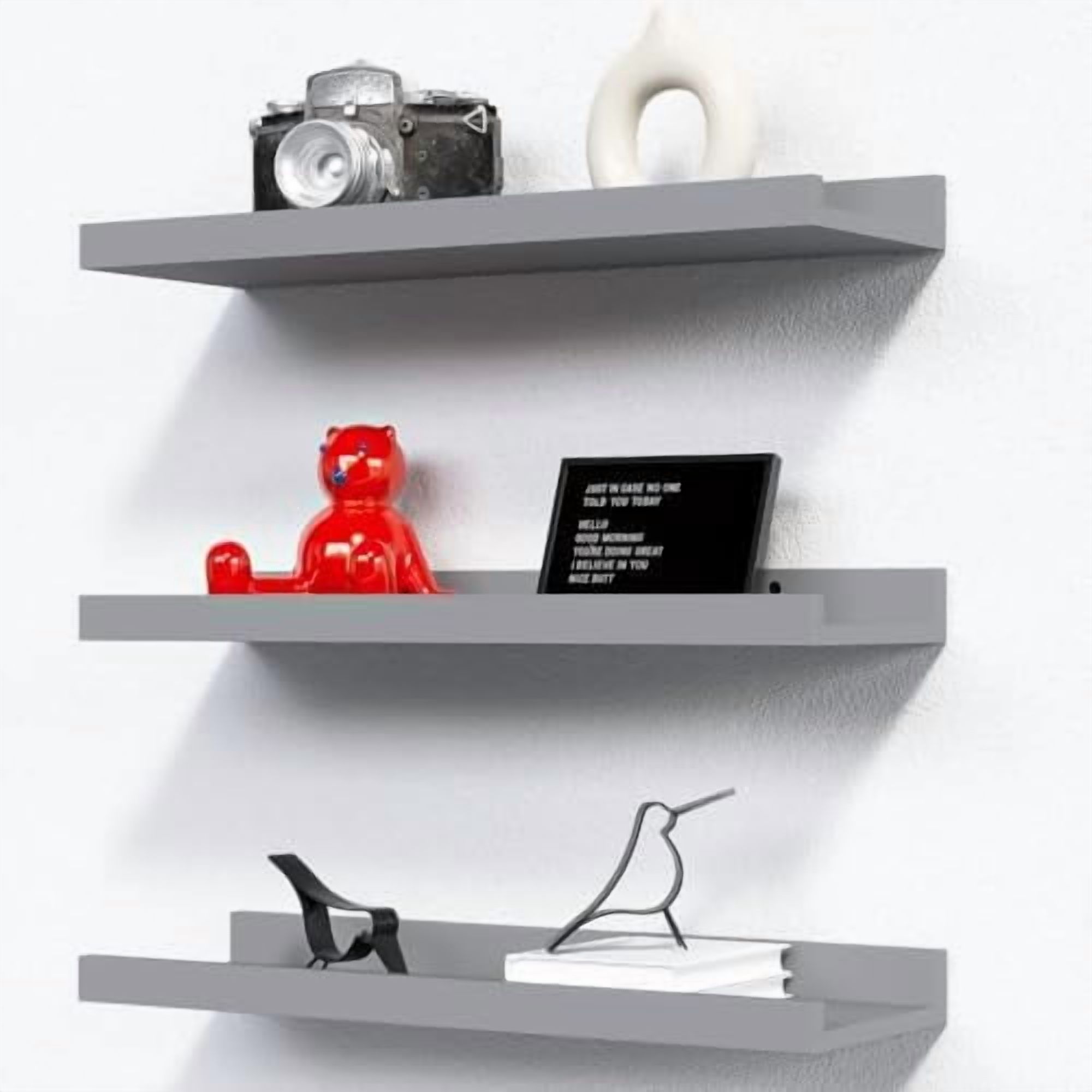 3 Set Floating Shelves for Wall, Black Wall Mounted Shelves with Lip ...