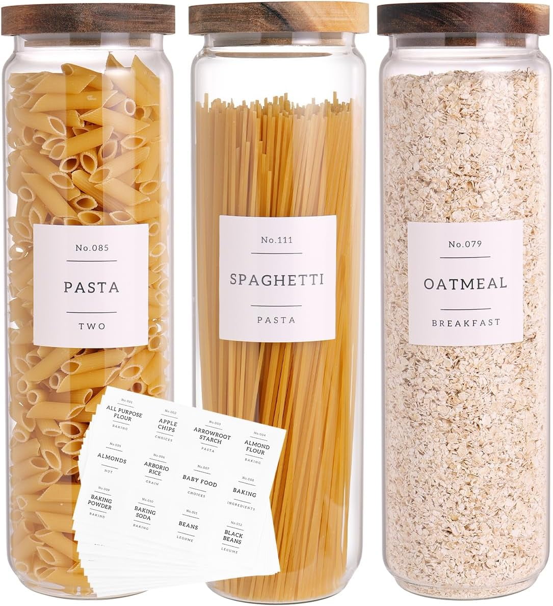 3 Set Glass Pantry Storage Jars with Acacia Airtight Lid - 50oz Thicken ...
