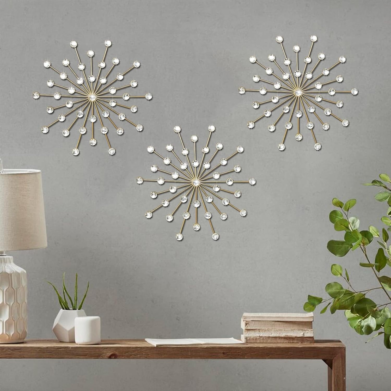 3 Set Gold Metal Jeweled Wall Art Bling Crystal Home Décor Star Sun ...