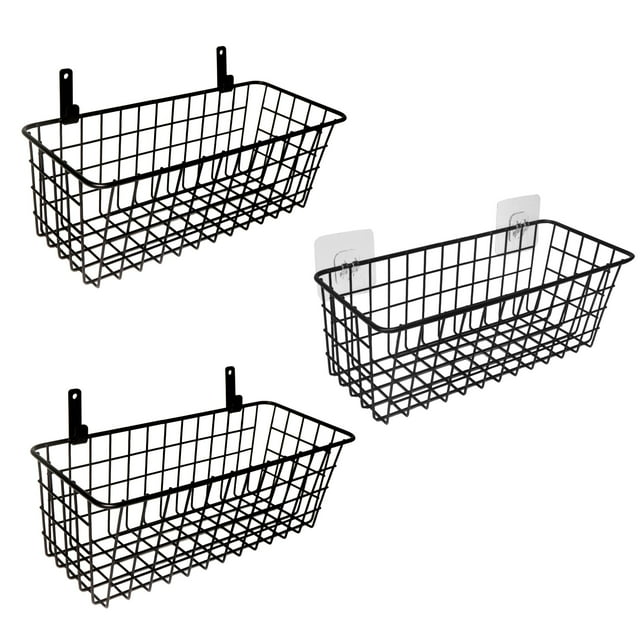 3 Set Wall Mount Hanging Wire Baskets, No Drilling, Kitchen/Bathroom/RV ...