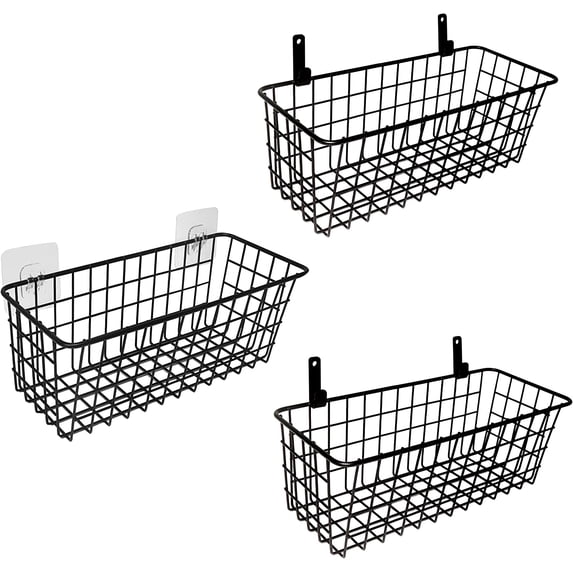 3 Set Hanging Wire Baskets ,Wall Mount Fruit Basket,No Drilling ...