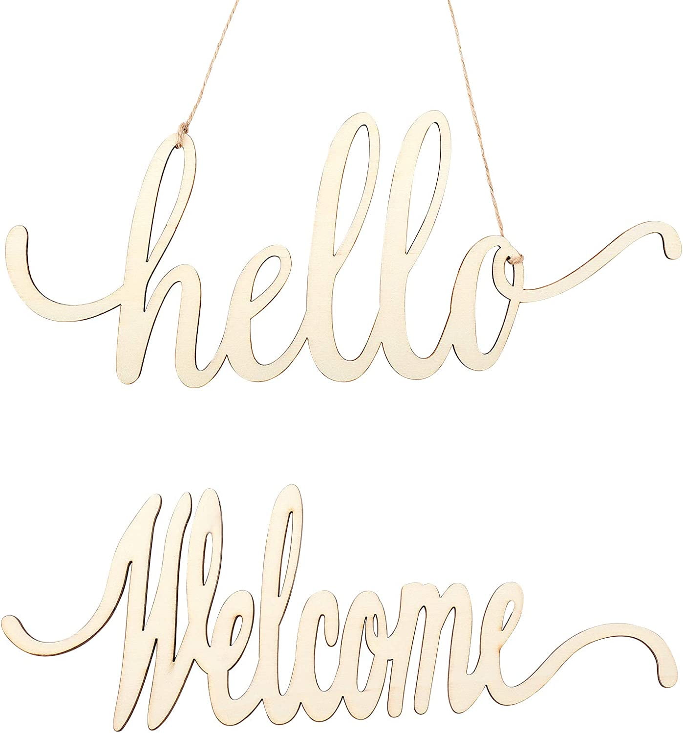 3 Set Hello Welcome Wood Sign Natural Cutout Wooden Letter Sign with ...