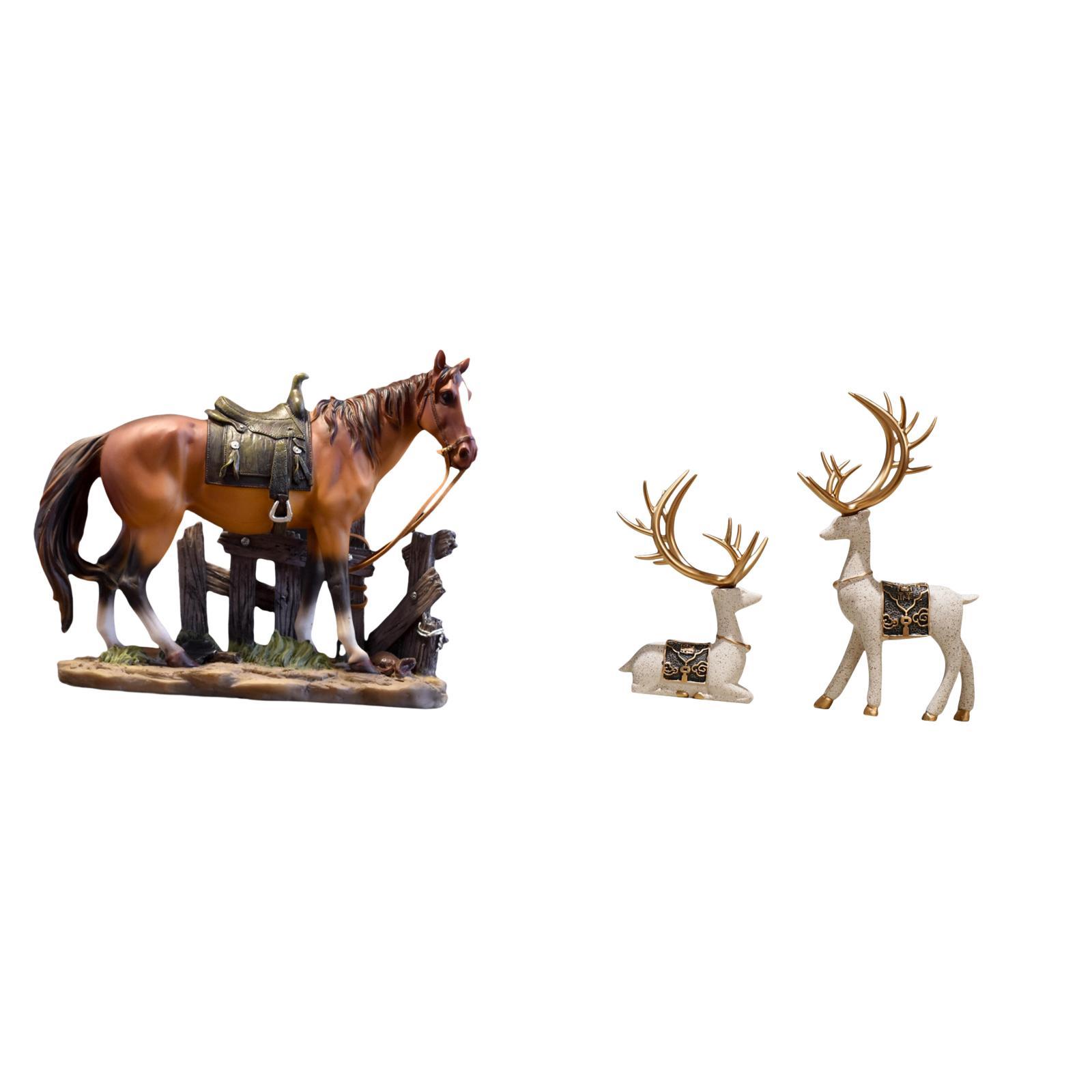 3 Set Horse Figurine Elk Deer Statue Reindeer Sculpture Resin ...