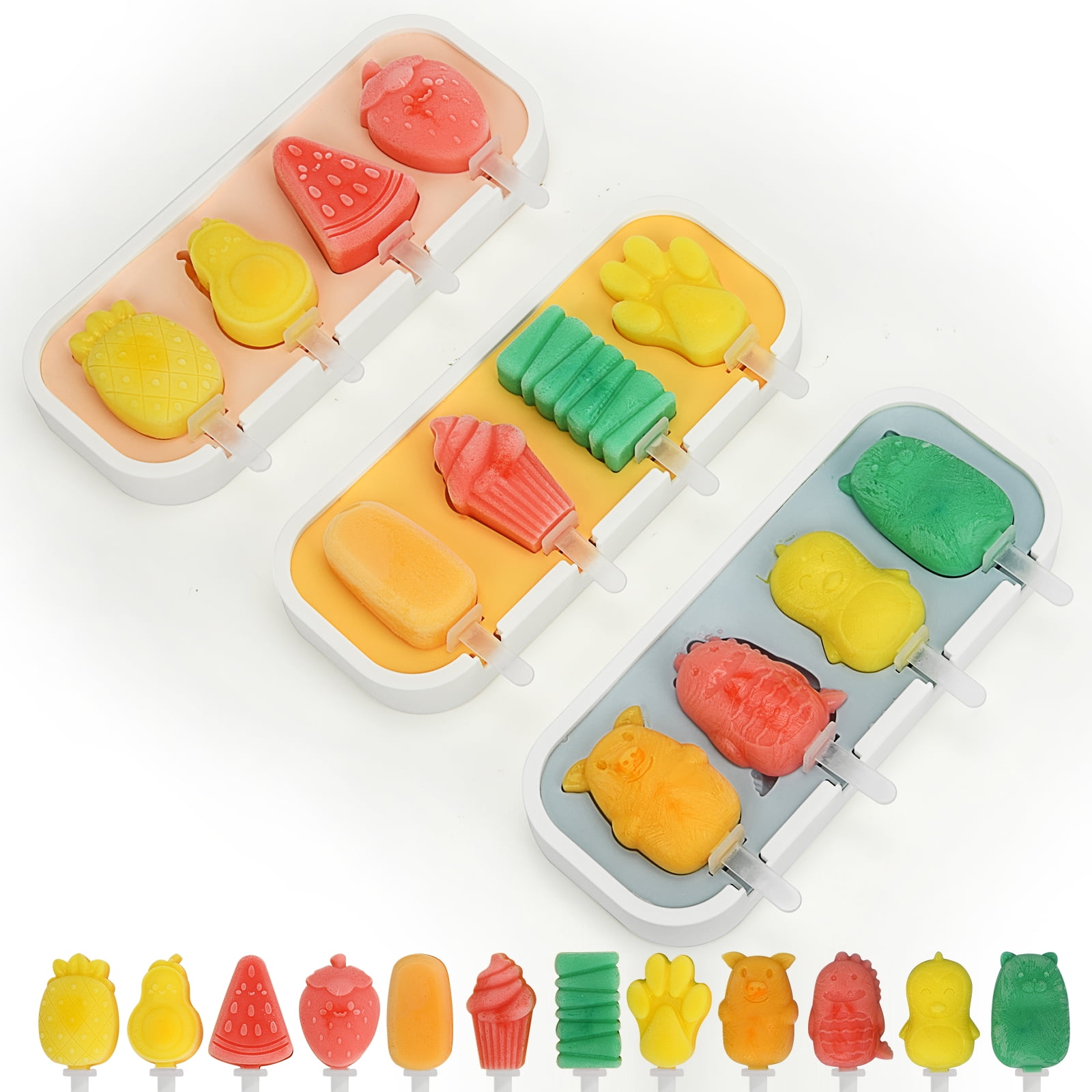 3 Set Ice Pop Molds, BPA Free & Freezer Safe Silicone Popsicles Molds ...