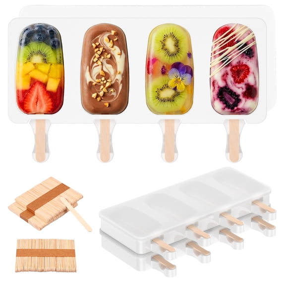 3 Set Popsicle Molds and 150 Wood Popsicle Stick Standard Size 4 ...