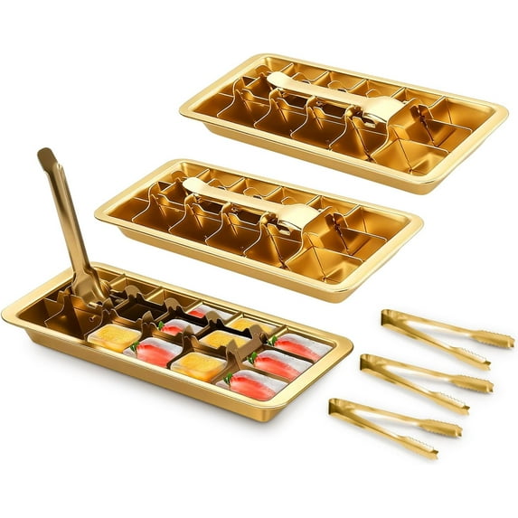 3 Set Professional Gold-color Ice Cube Tray, 18-Slot Stainless Steel ...