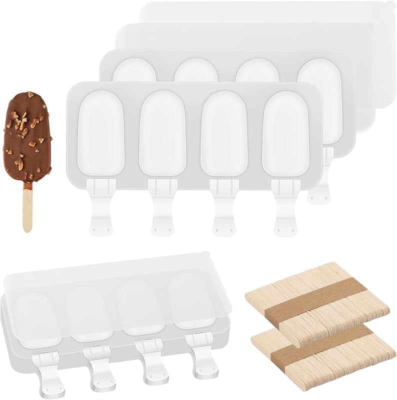 3 Set Samll Popsicles Molds with Lids and 100 Pieces Wooden Popsicles ...